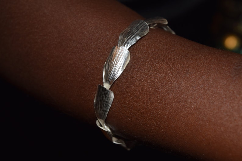 Overlapping Sterling Silver Leaf Bracelet Delicate Designer Sterling ...