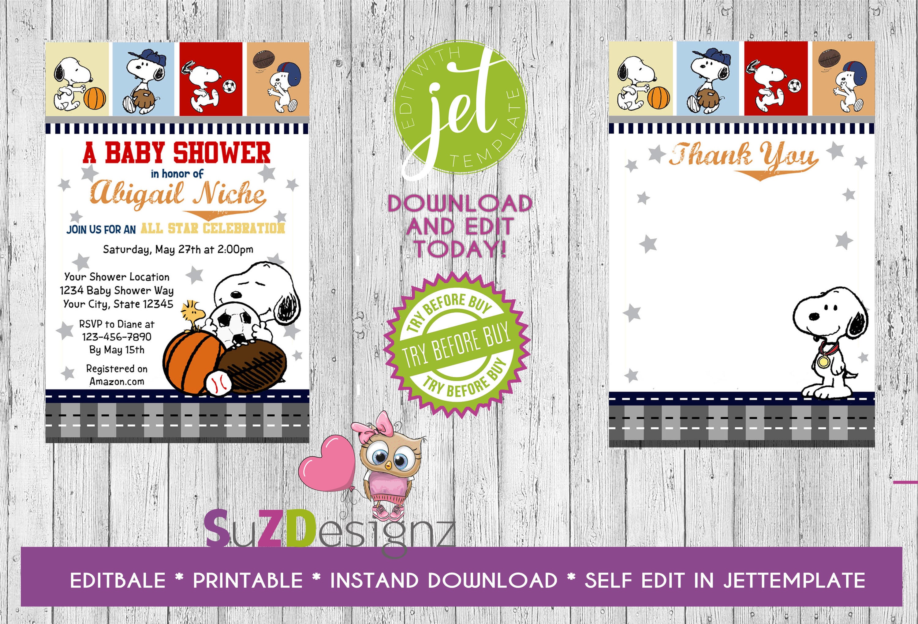Snoopy Baby Shower Invitations