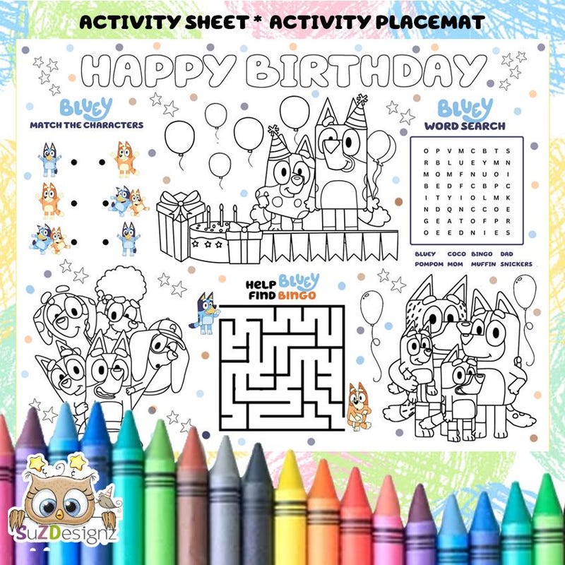 Bluey Placemat Coloring - Etsy