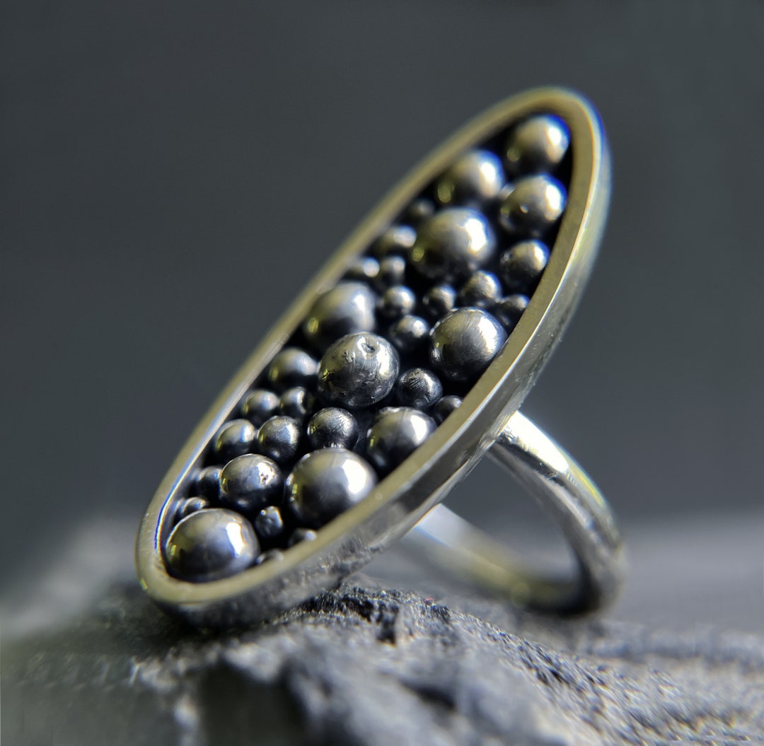 Statement Silver Dots Ring. Modern Oval Ring. Bubbles Silversmith Ring ...