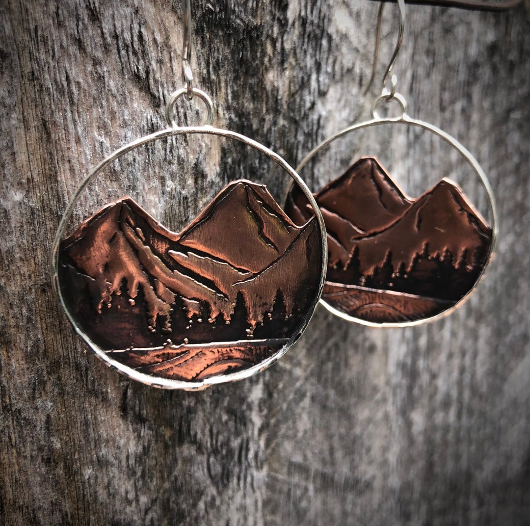Mountain Hoop Earrings Made With Copper and Silver. Nature Scene, Made ...