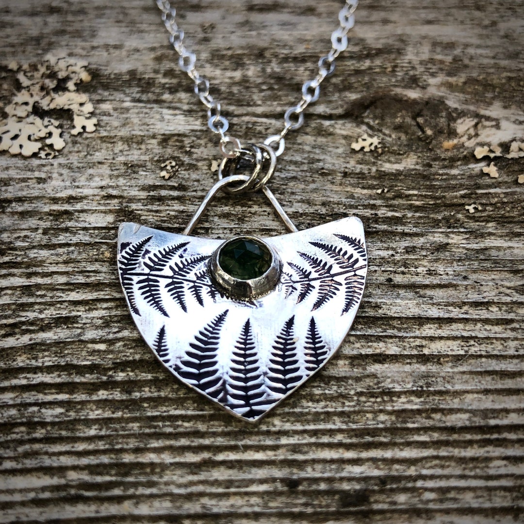 Fern Pendant With Moss Agate Set Stone. Botanical Forest Necklace - Etsy