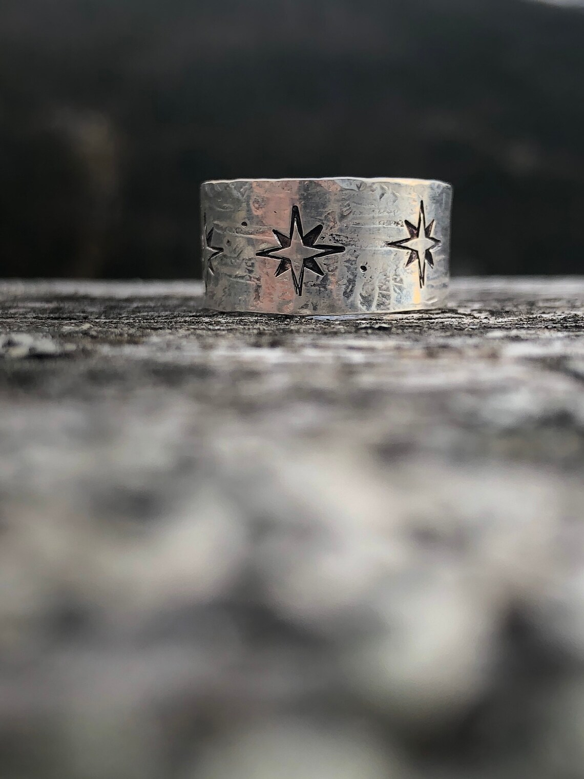 Sterling Silver Wide Band Compass Rose North Star Ring With Texture. - Etsy