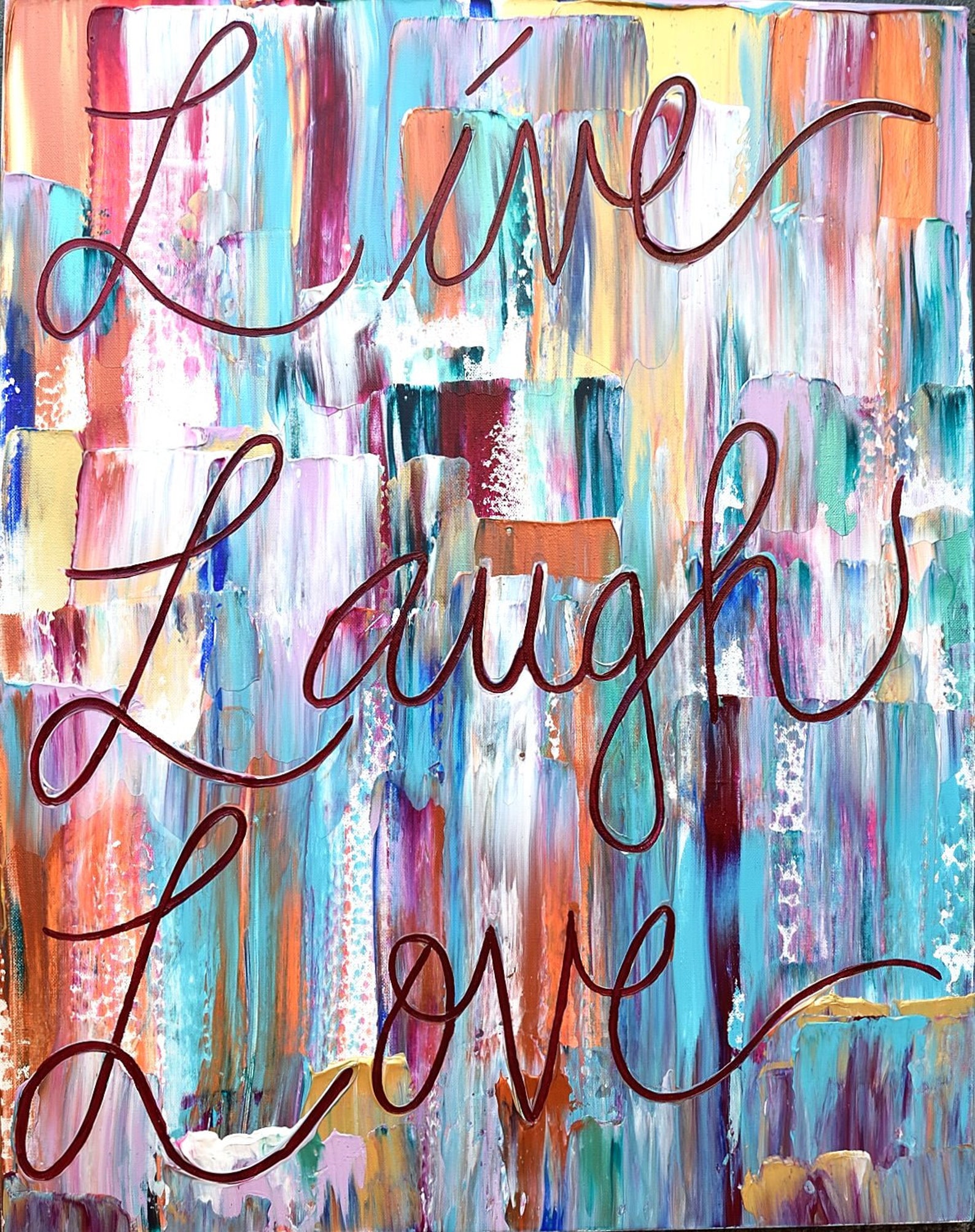 Live Laugh Love Art Gift Word Artwork Heavy Textured Painting - Etsy