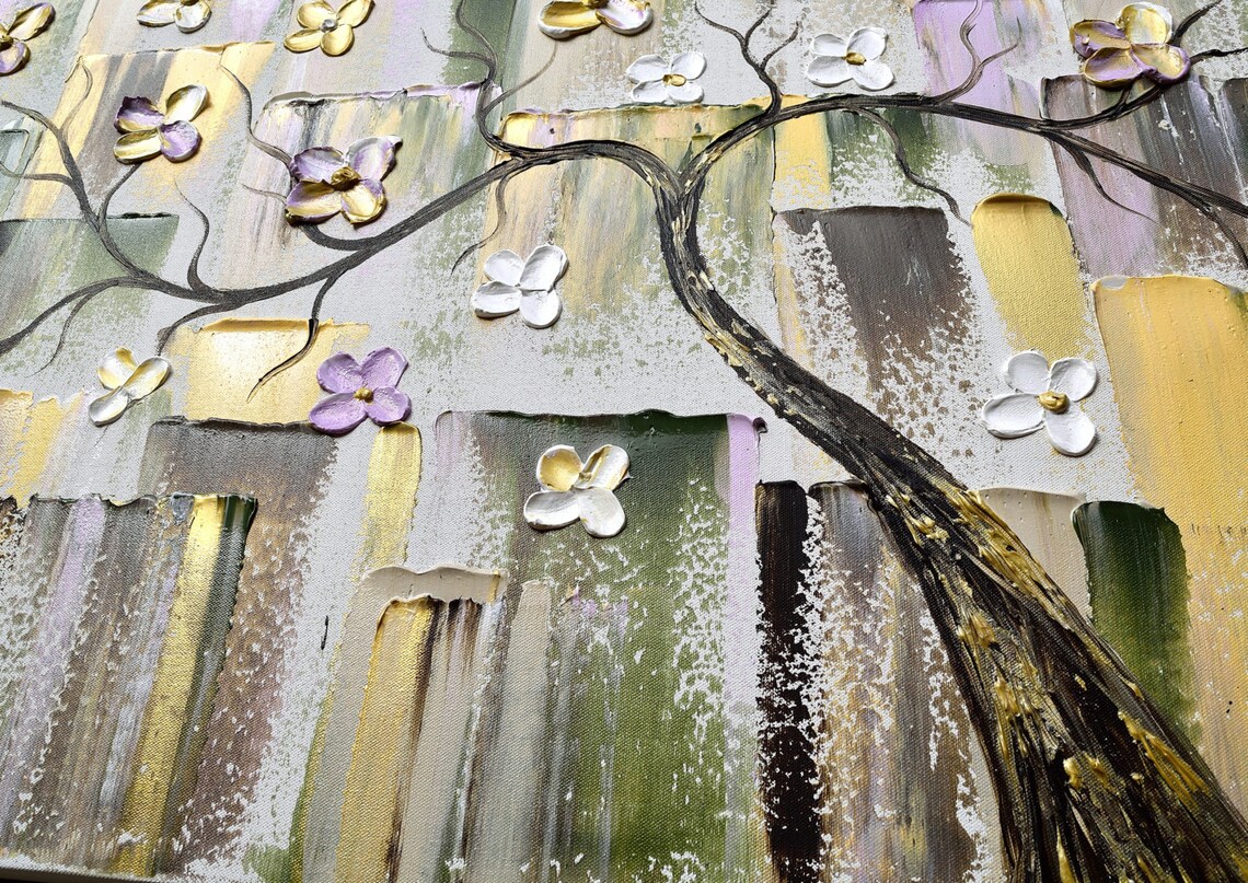 ORIGINAL Painting Flower Tree Painting Canvas Art Palette - Etsy