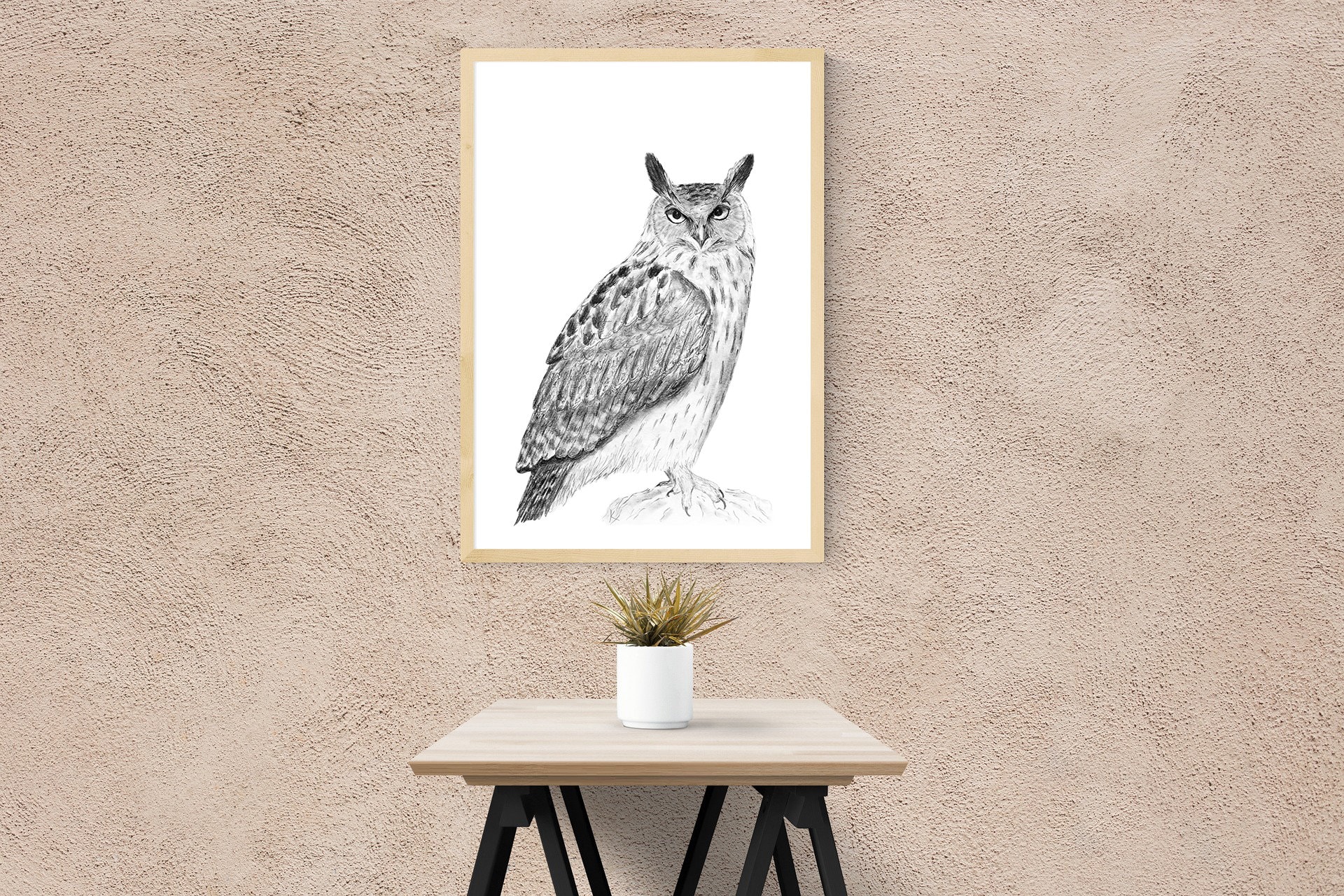 Eagle Owl bubo Bubo Pencil Drawing, Downloadable, Printable, Digital ...
