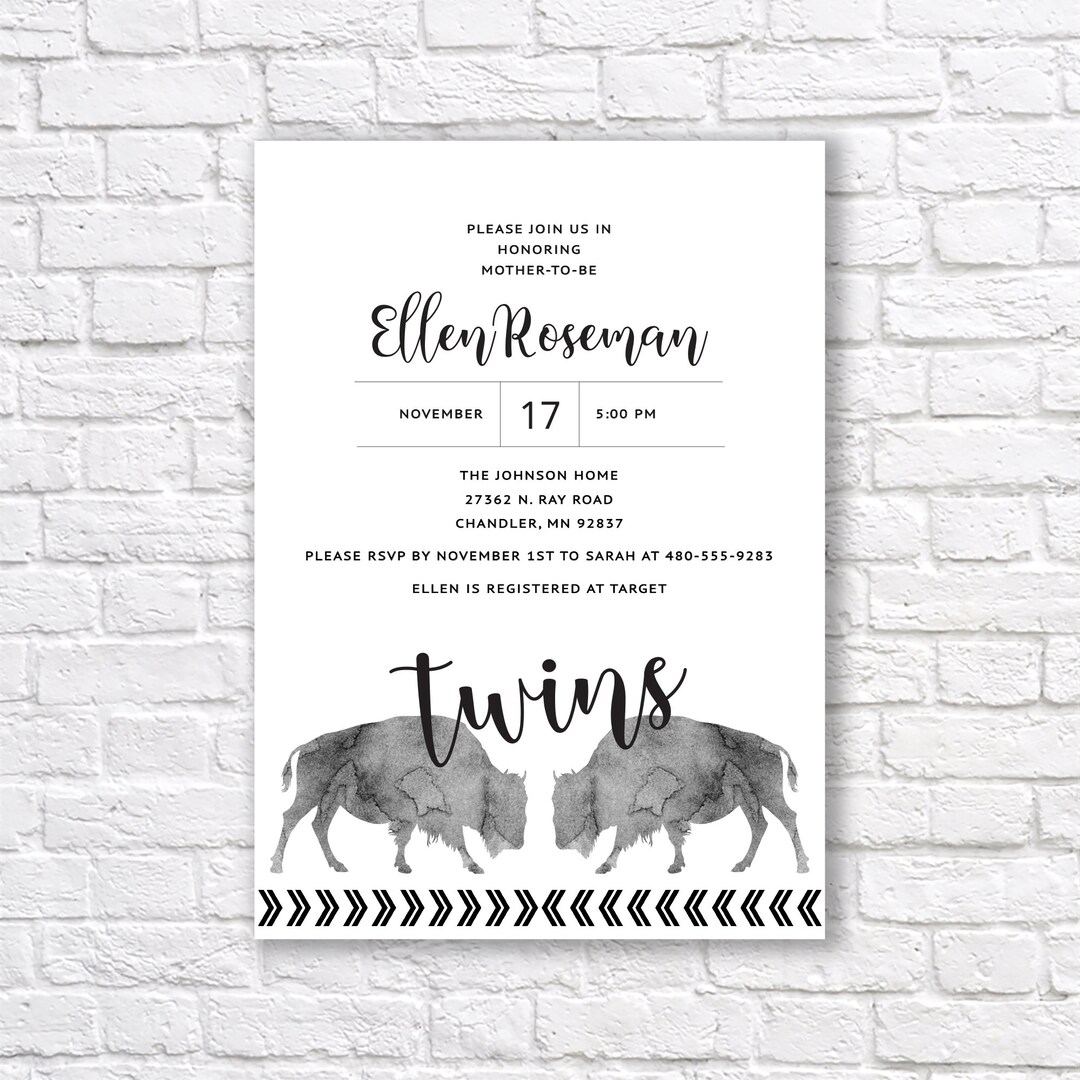Twins Baby Shower Invitation, Twins Buffalo Baby Shower Invitation ...
