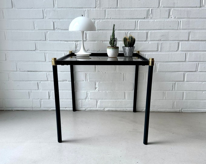 Vintage Side Table Black Metal, Vintage Living Room Table Glass, Side ...