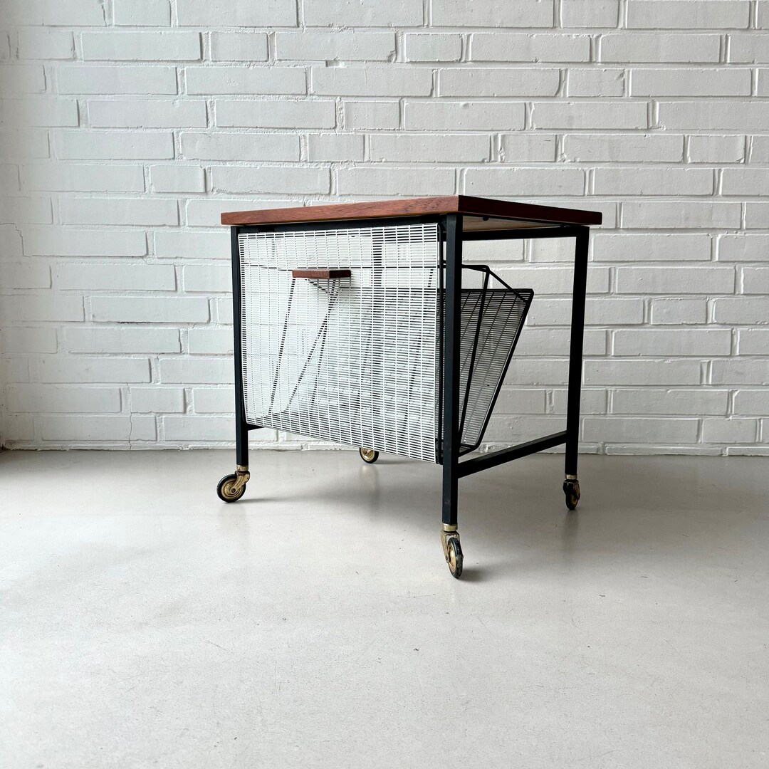 Vintage Side Table With Magazine Rack, Mid Century Newspaper Cart ...