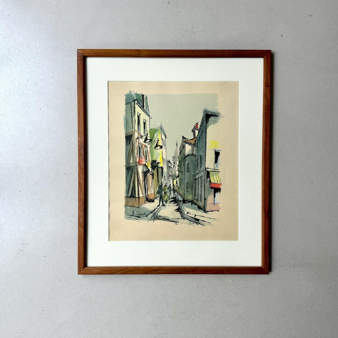 Mid Century Watercolor F. Claude Paris, Vintage Painting Street Scene ...