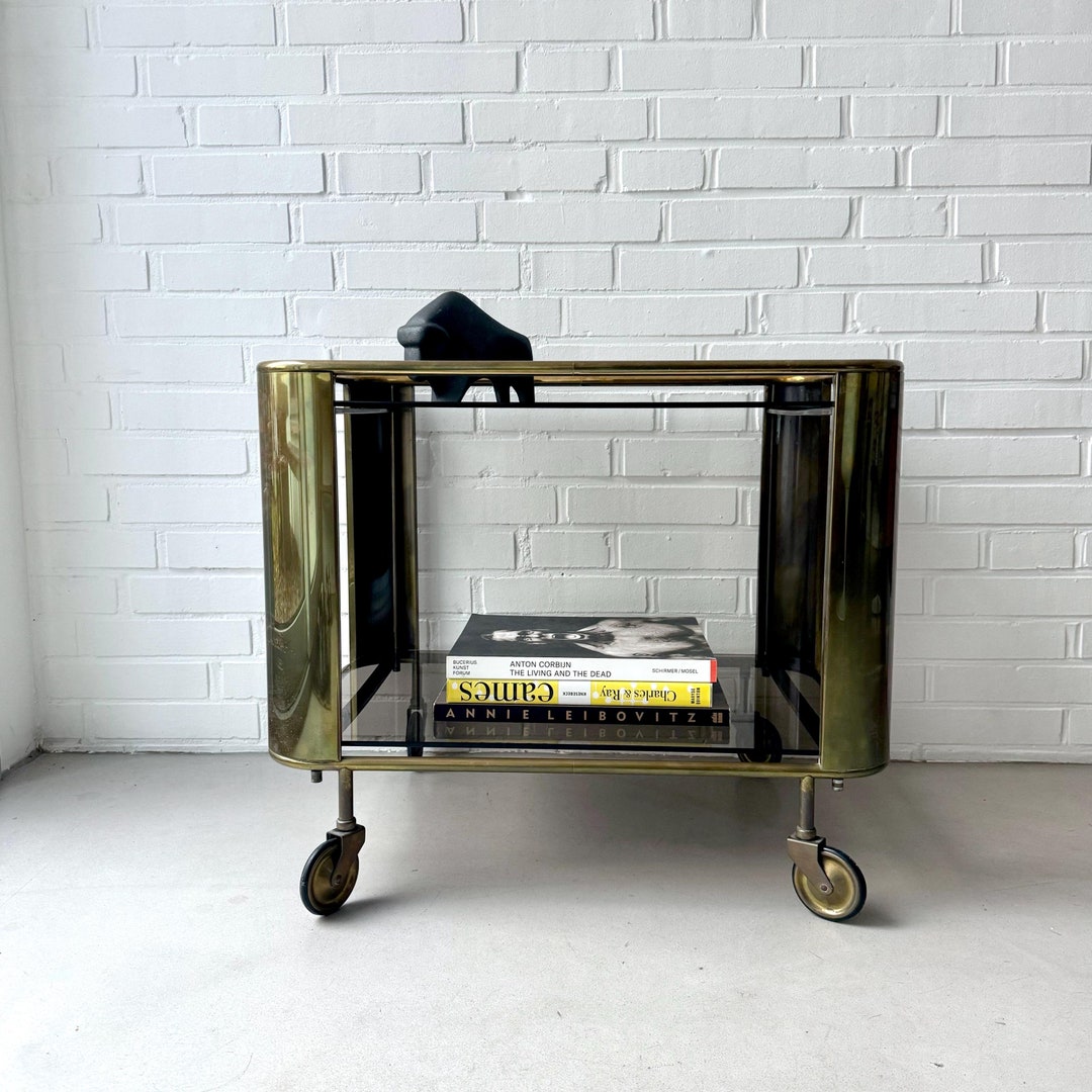 Mid Century Modern Barwagen Messing Glas, Vintage Design Servierwagen ...