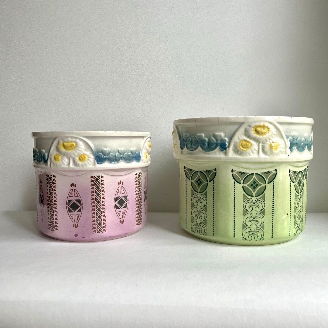 Art Deco Flower Pots Floral Art Nouveau Planters Grete Set - Etsy
