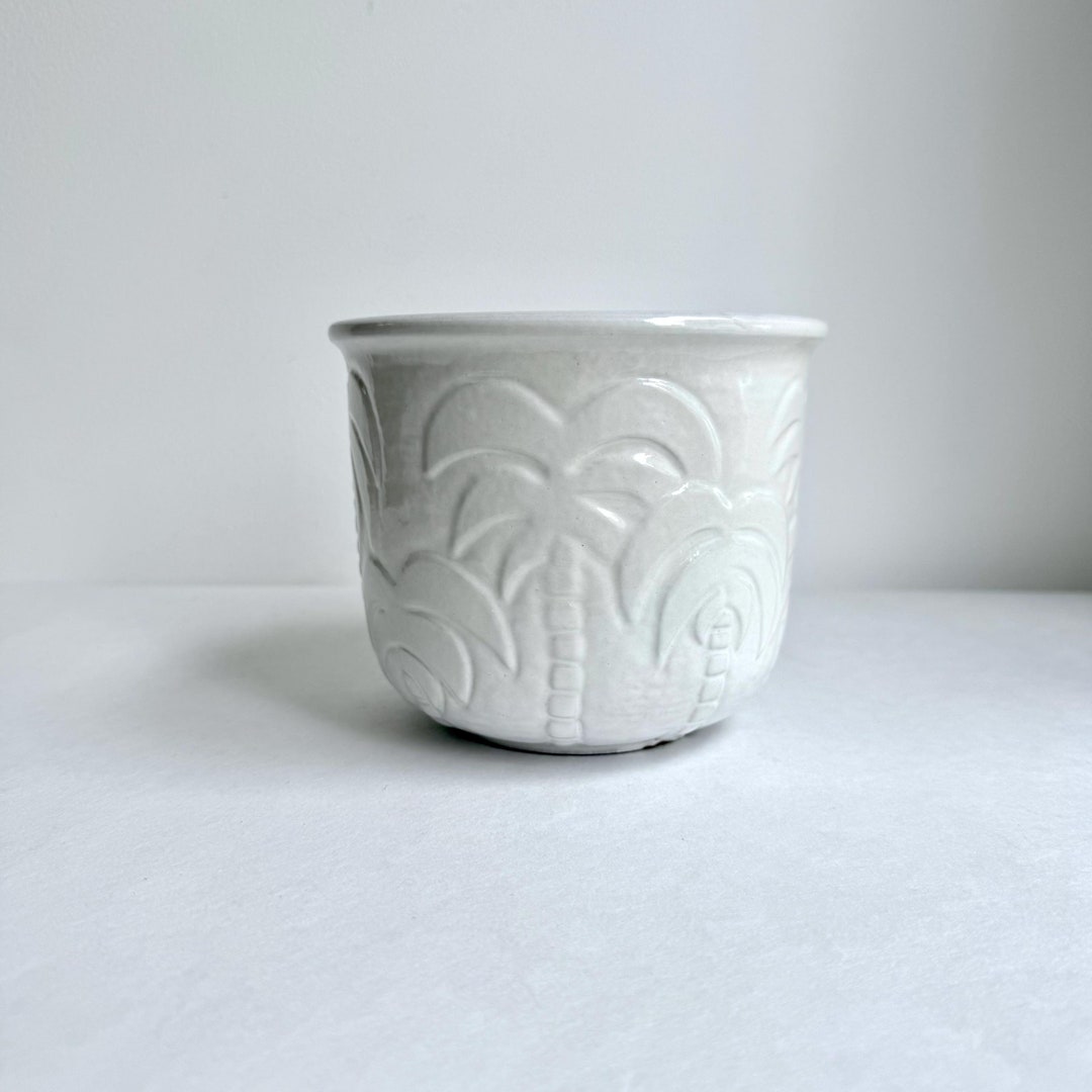 Vintage Flowerpot White Palms, Mid Century Planter Ceramic - Etsy