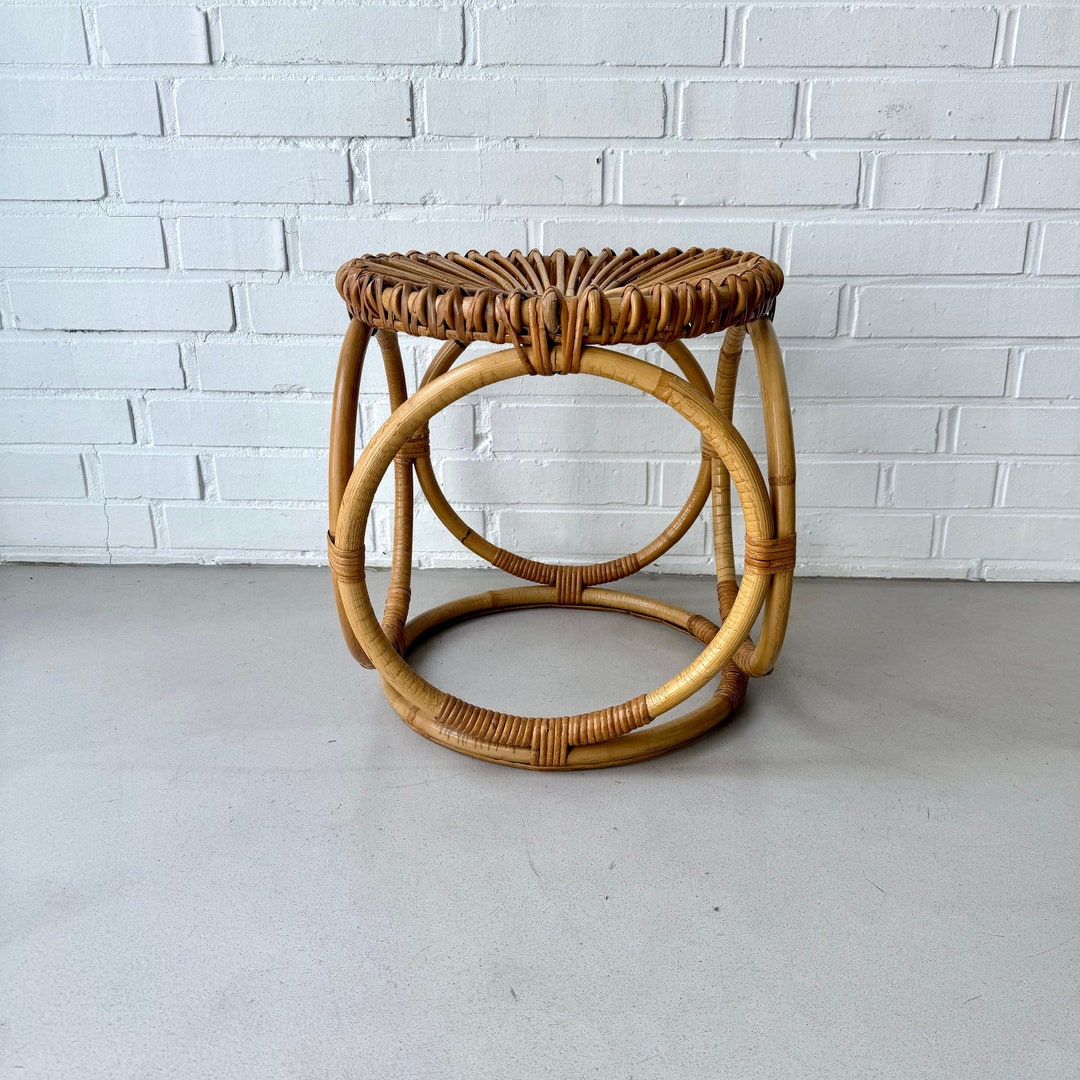 Rare Vintage Bamboo Stool, Mid Century Modern Rattan Table Italy ...