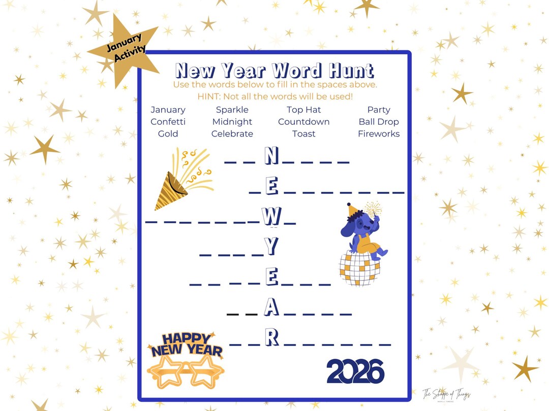 New Years Eve Word Hunt Printable | January Word Search Activity | NYE ...