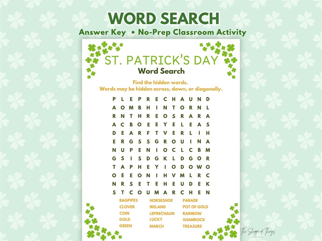 St. Patrick's Day Word Search Printable, No Prep Classroom Game ...