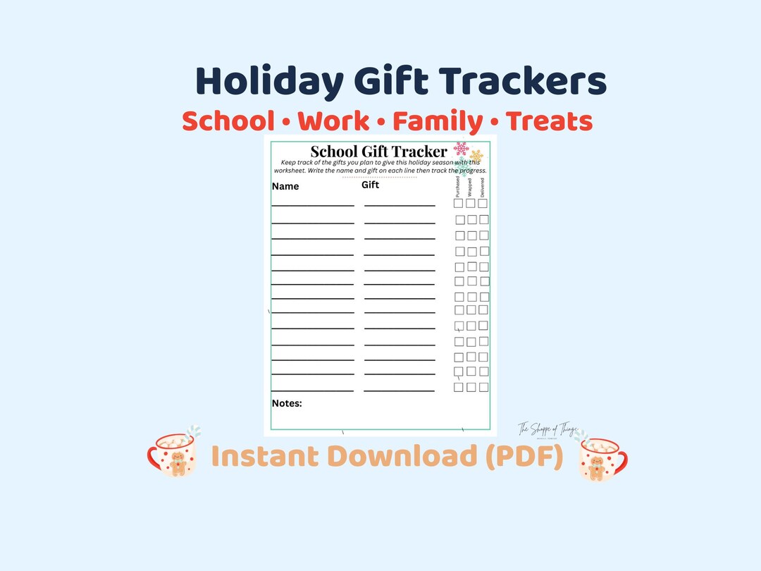 Christmas Gift Tracker Printable for Family, Work & School | Holiday ...