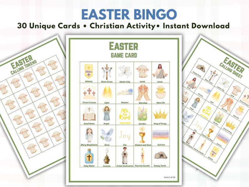 Easter Bingo Printable Game, Christian Kids Activity, Sunday School, 30 ...