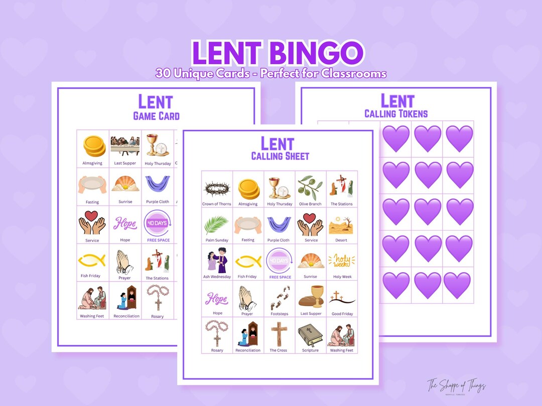 Lent Bingo Printable Game, Catholic Sunday School Activity, 30 Cards ...
