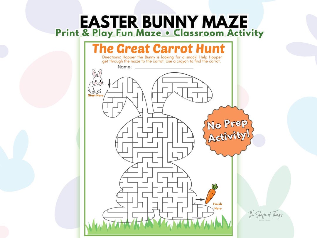 Easter Bunny Maze Printable | Kids Activity K-4 (digital Download) - Etsy
