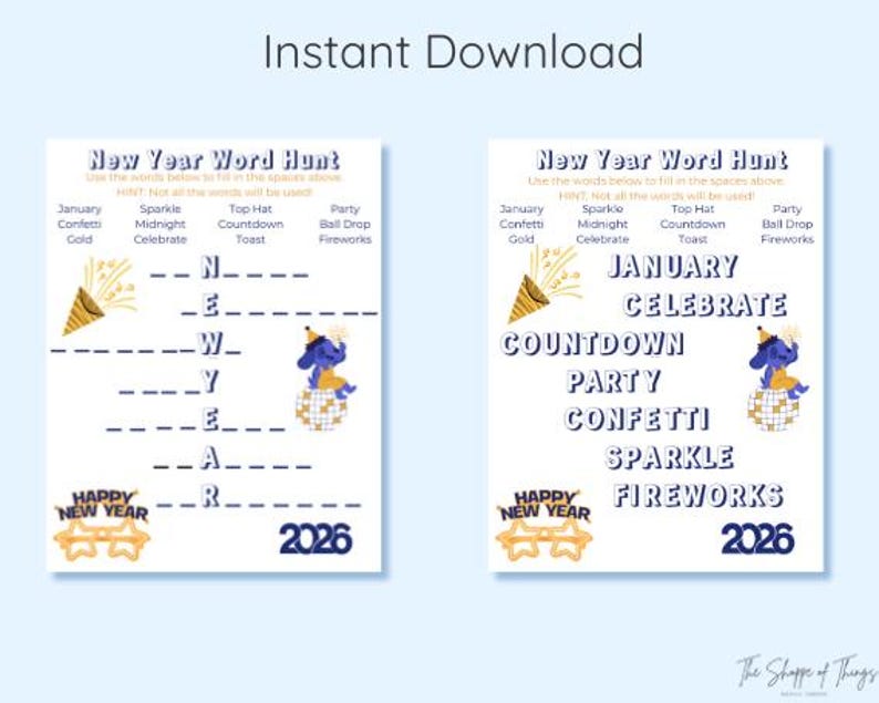 New Years Eve Word Hunt Printable | January Word Search Activity | NYE ...