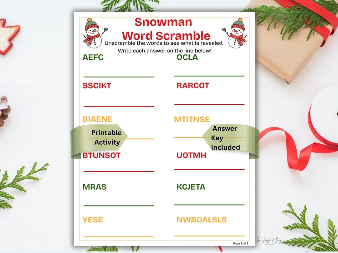 Snowman Word Scramble | Winter Printable Word Game for Kids | Classroom ...