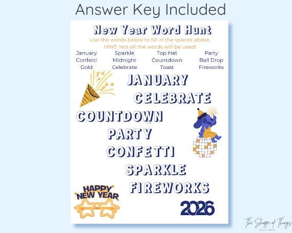 New Years Eve Word Hunt Printable | January Word Search Activity | NYE ...