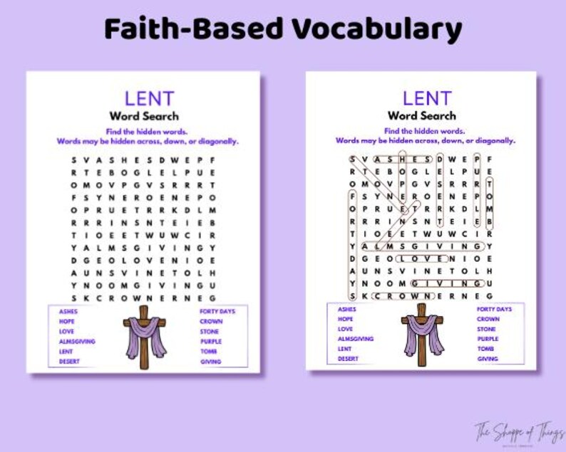 Lent Word Search – Christian Classroom Activity, Kids Vocabulary Puzzle ...