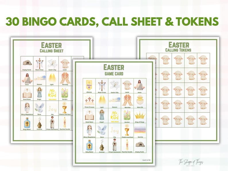 Easter Bingo Printable Game, Christian Kids Activity, Sunday School, 30 ...