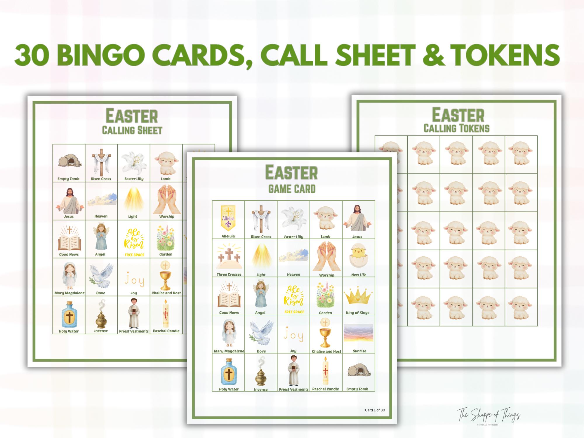 Easter Bingo Printable Game, Christian Kids Activity, Sunday School, 30 ...
