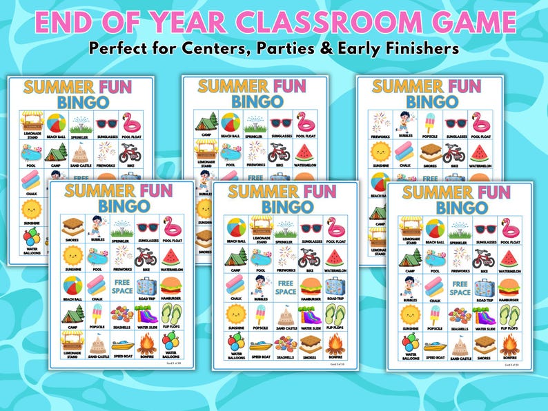 Summer Bingo Printable Game, 30 Kids Cards, Classroom Activity (PDF) - Etsy