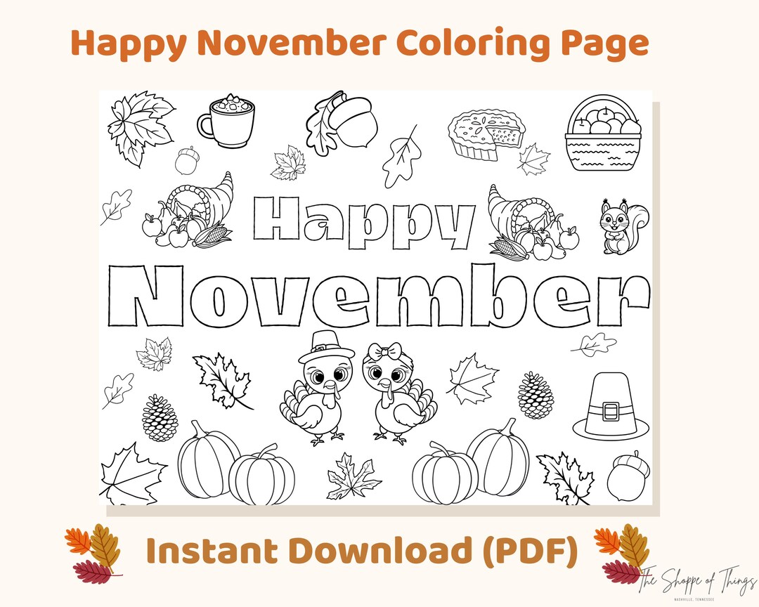 Happy november Coloring Sheet • Printable Fall Coloring Page • Autumn ...