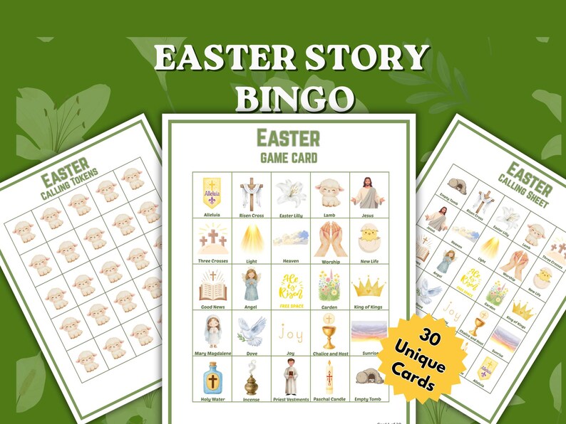Easter Bingo Printable Game, Christian Kids Activity, Sunday School, 30 ...