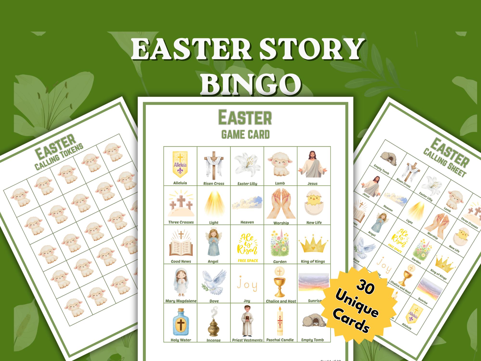 Easter Bingo Printable Game, Christian Kids Activity, Sunday School, 30 ...