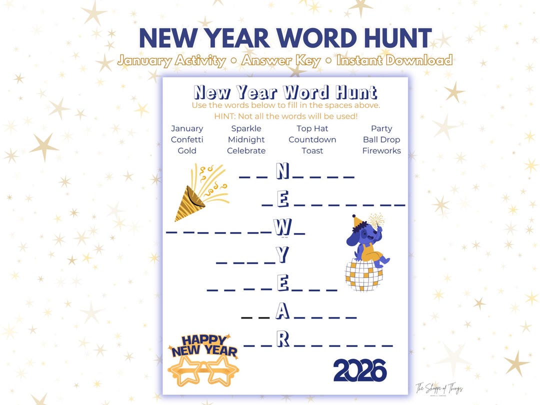 New Years Eve Word Hunt Printable | January Word Search Activity | NYE ...