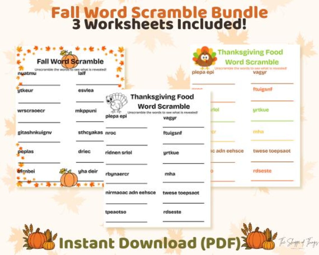 Fall Word Scramble Bundle – 3 Worksheets + Answer Keys | Fall Classroom ...
