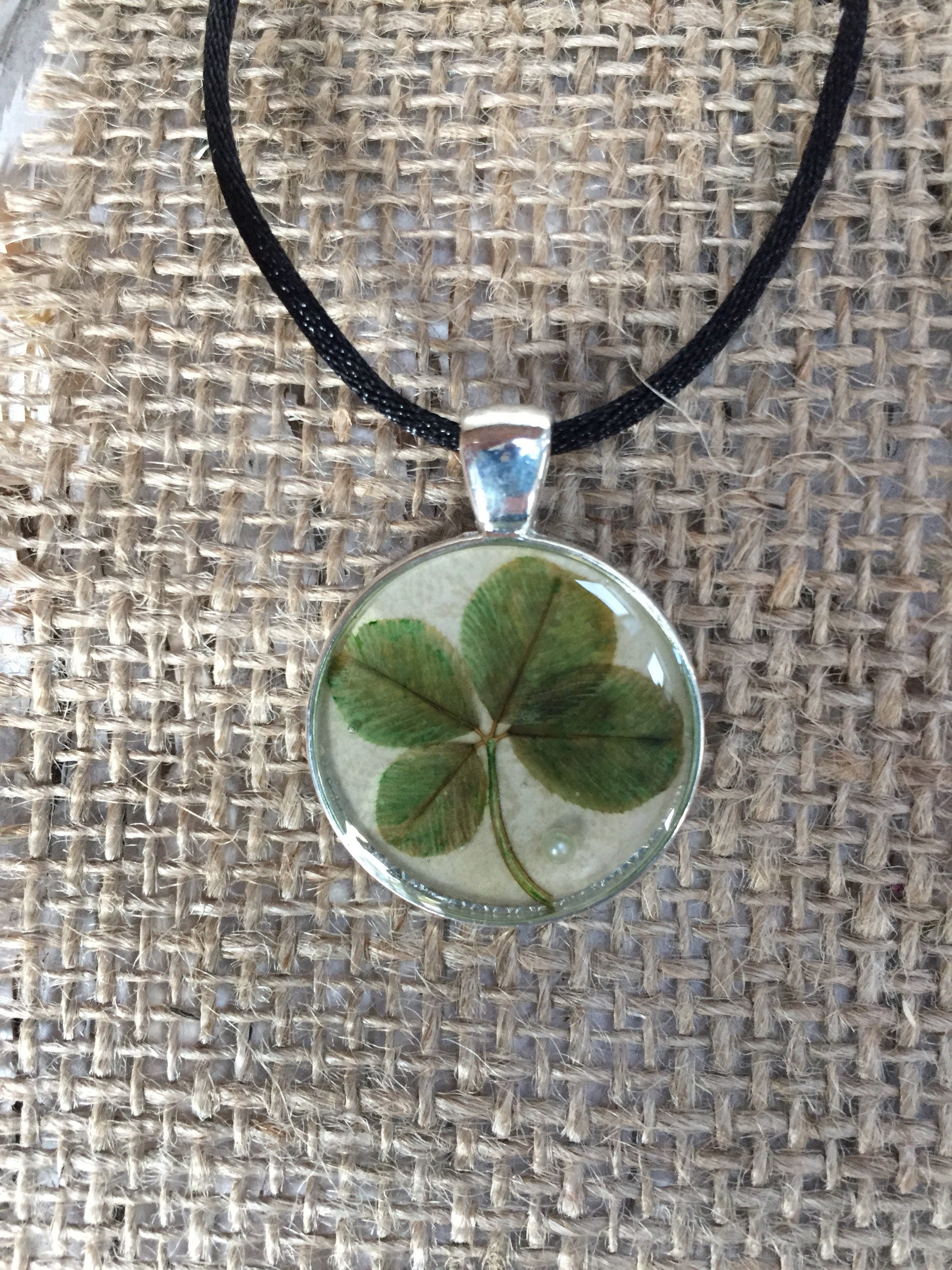 Shamrock Real Four Leaf Clover Necklace Four Leaf Clover Pendant St 