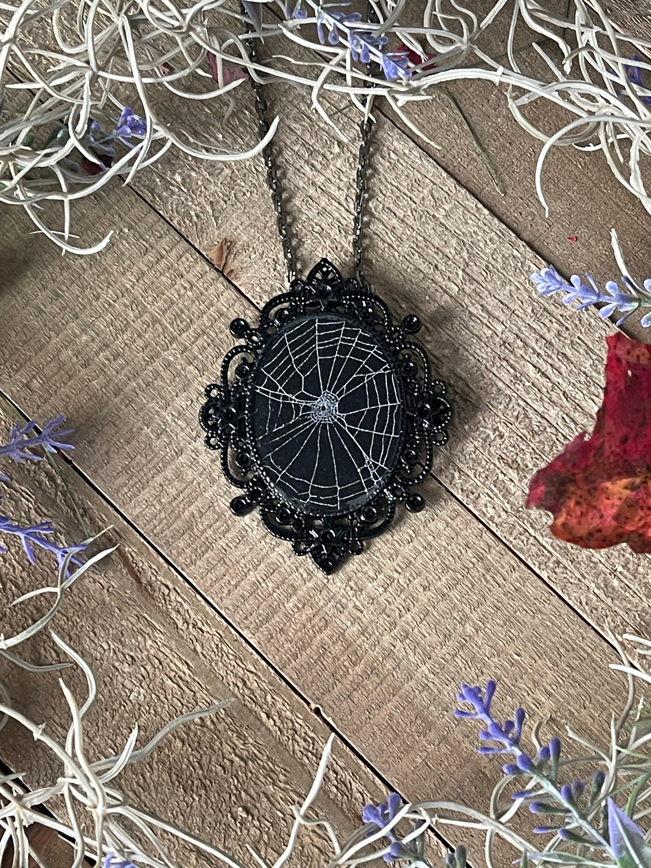 Spider Web Necklace, Spider Web Pendant, Victorian Necklace, Gothic ...