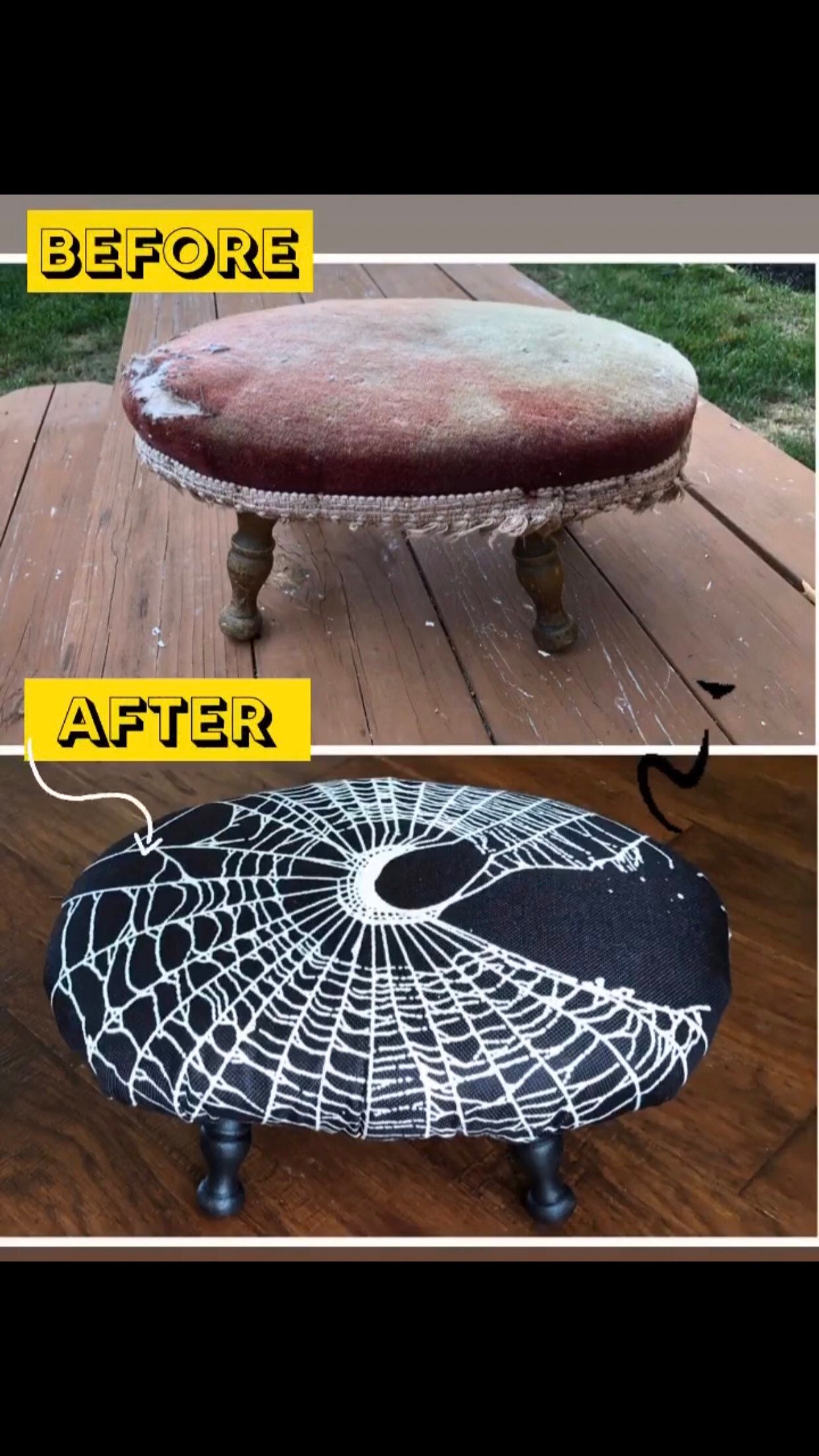 Gothic Footstool, Black Ottoman, Halloween Decor, Dark Decor, Up-Cycled ...