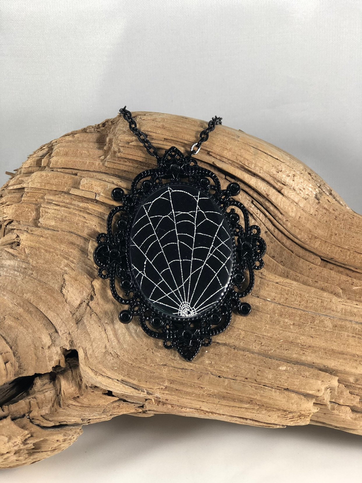 Spider Web Necklace, Spider Web Pendant, Gothic Necklace, Statement ...