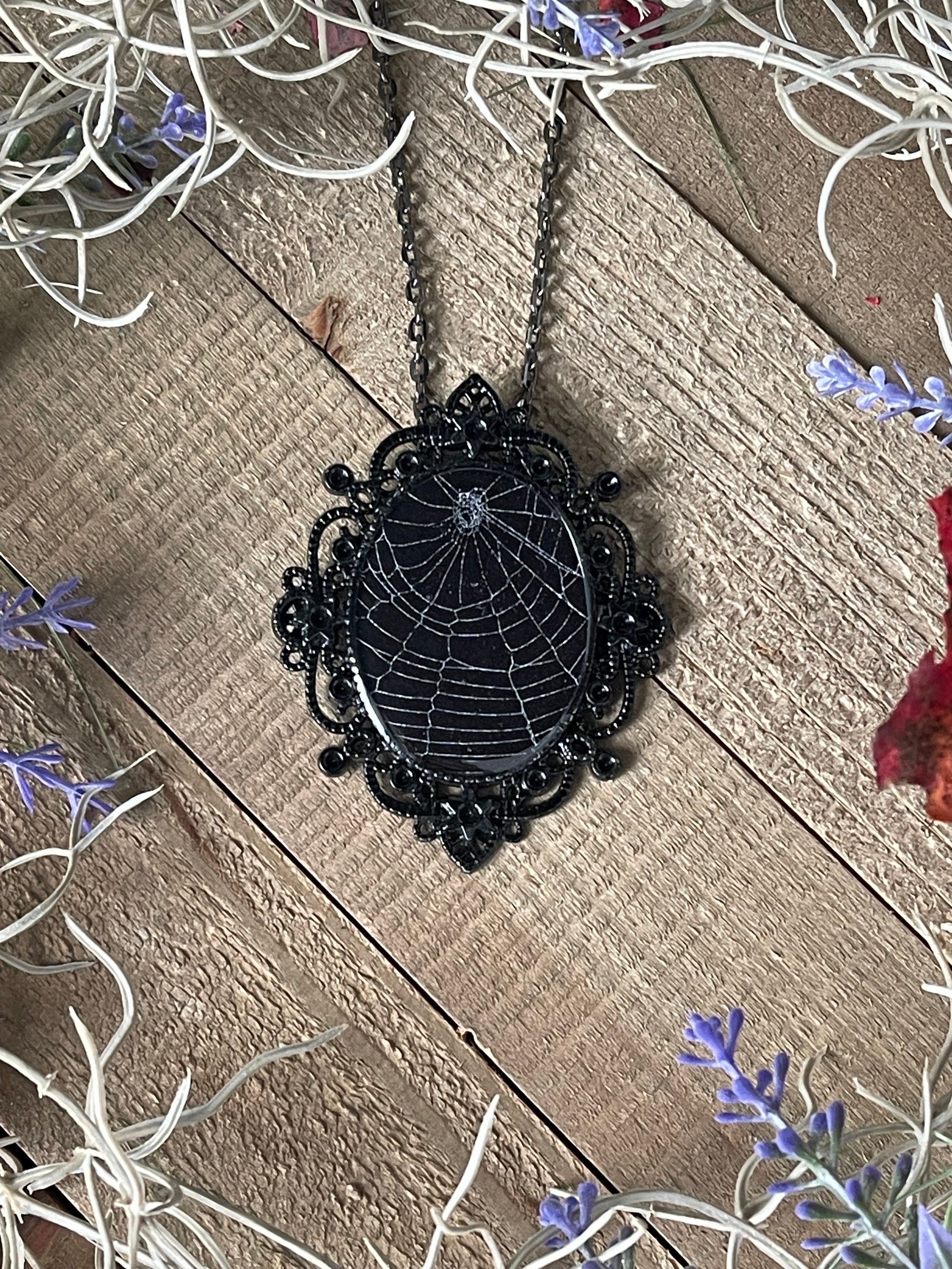 Spider Web Necklace, Spider Web Pendant, Victorian Necklace, Gothic ...