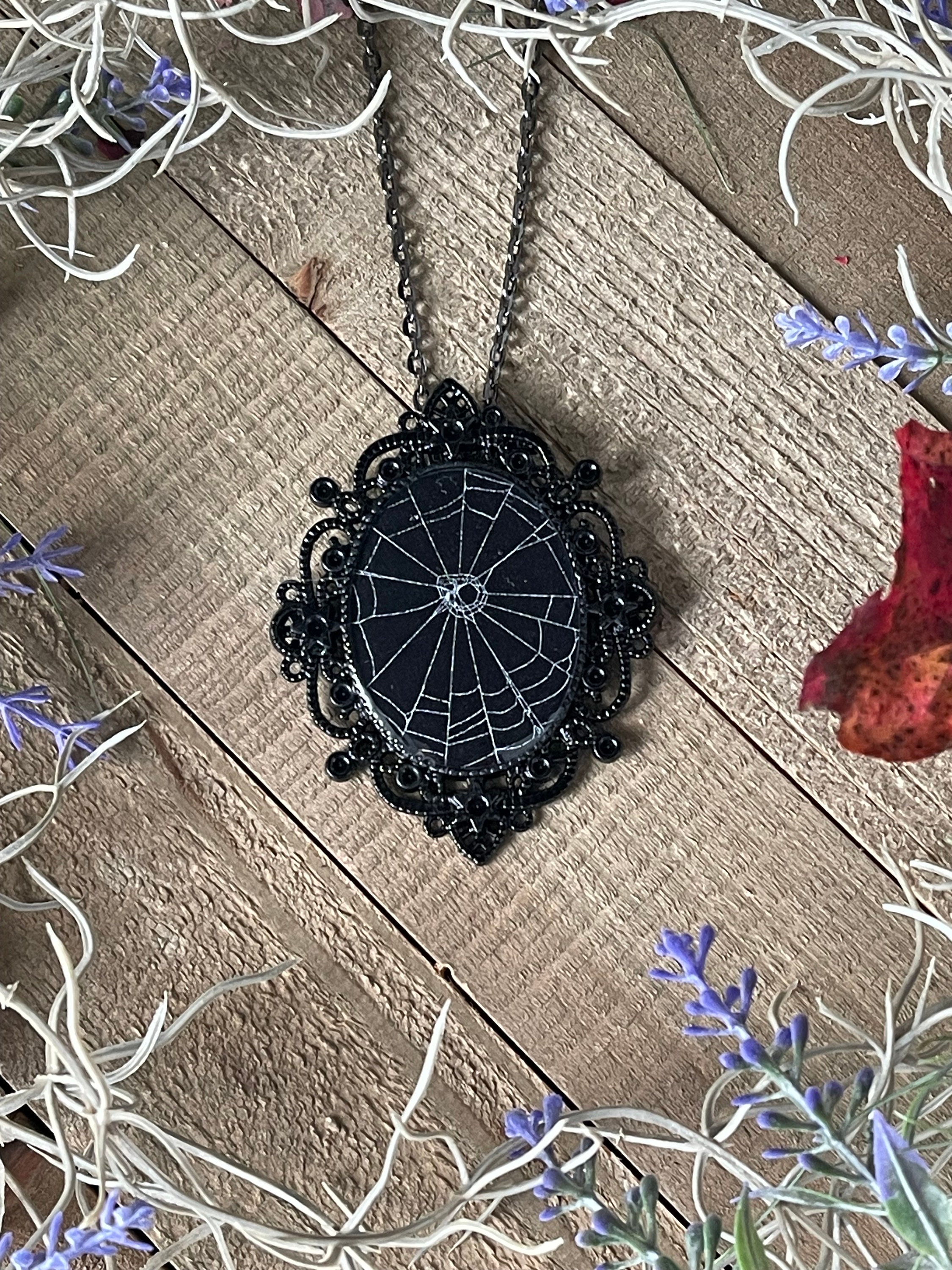 Spider Web Necklace, Spider Web Pendant, Victorian Necklace, Gothic ...