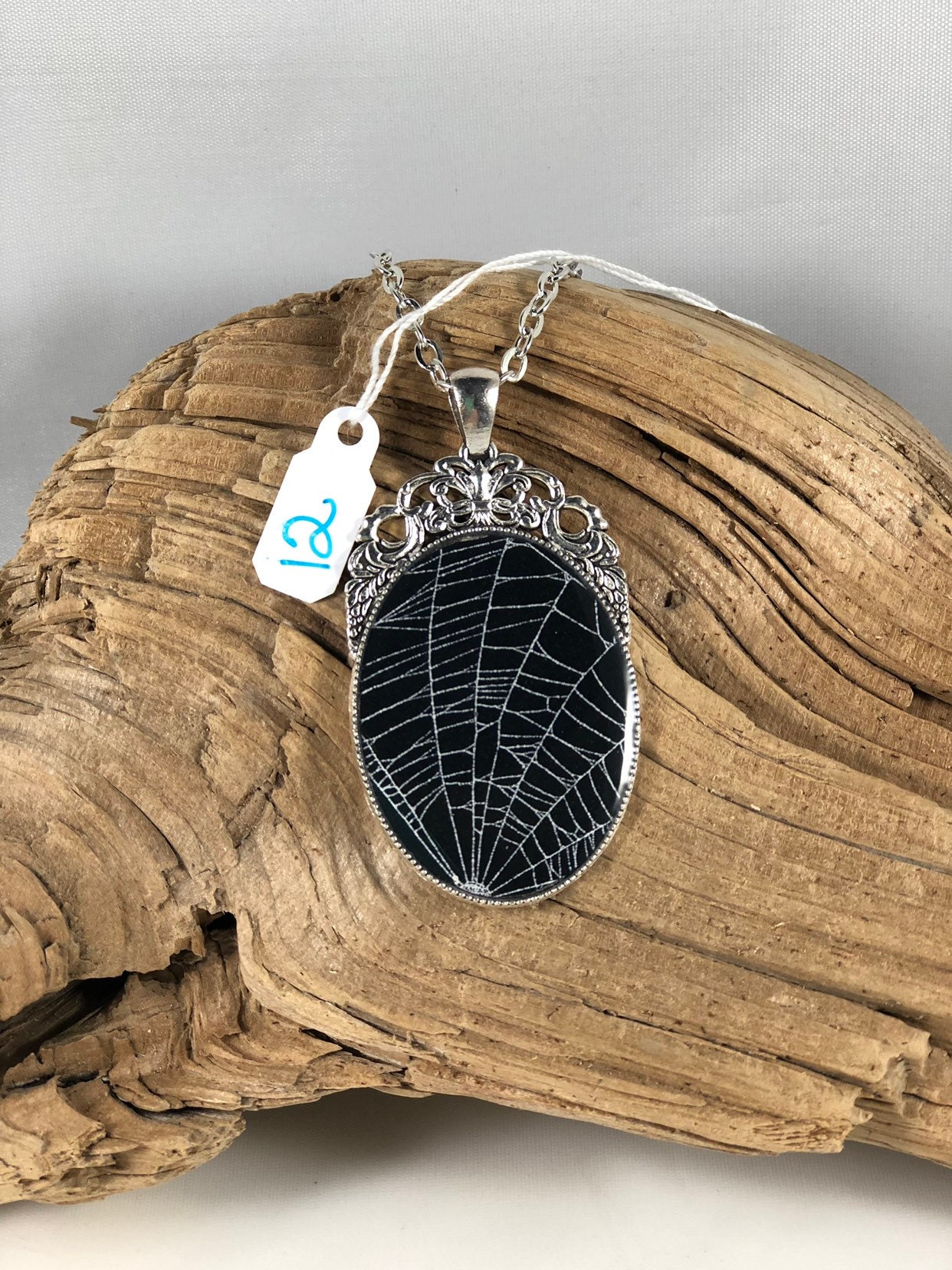 Spider Web Necklace, Spider Web Pendant, Silver Oval Pendant, Gothic ...