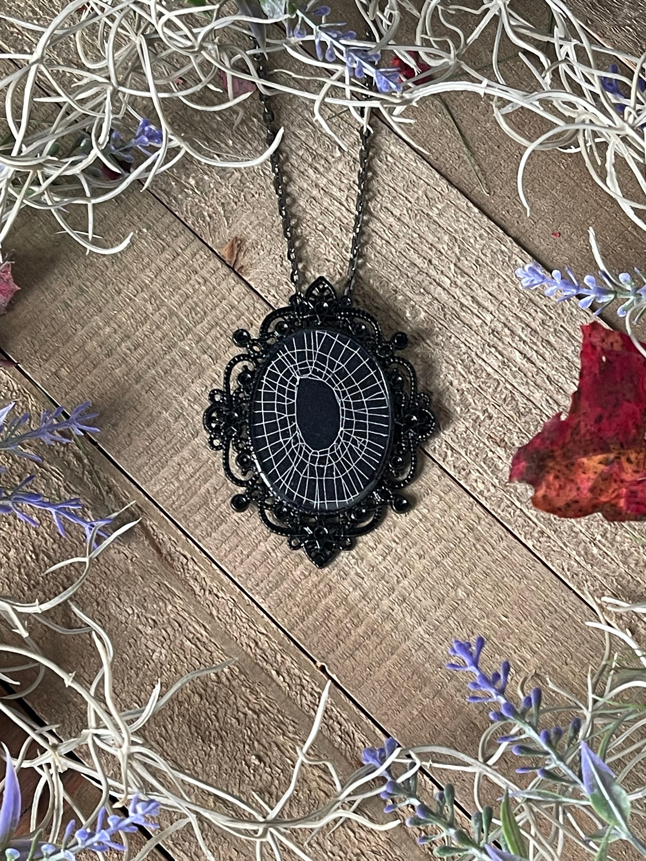 Spider Web Necklace, Spider Web Pendant, Victorian Necklace, Gothic ...