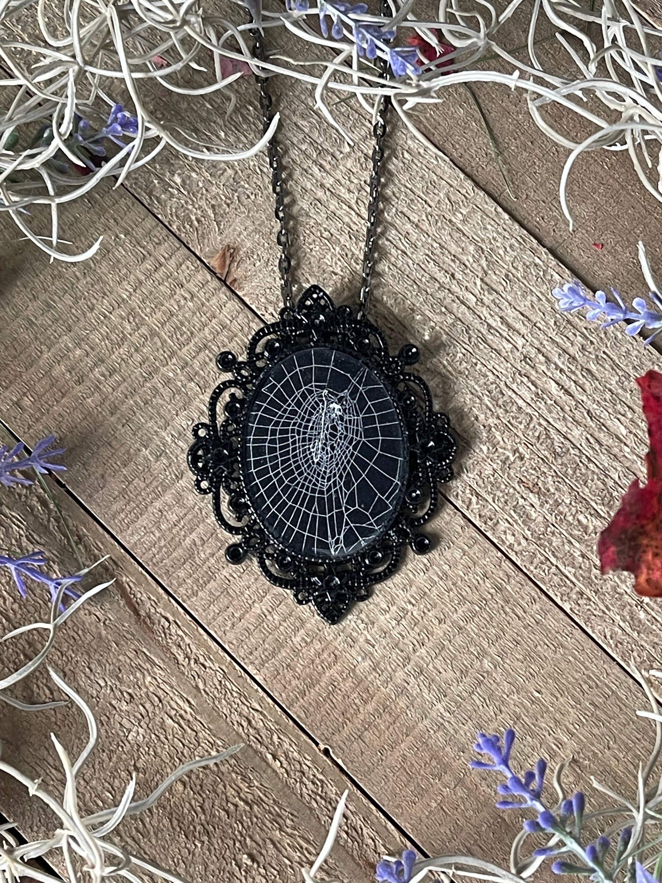 Spider Web Necklace, Spider Web Pendant, Victorian Necklace, Gothic ...