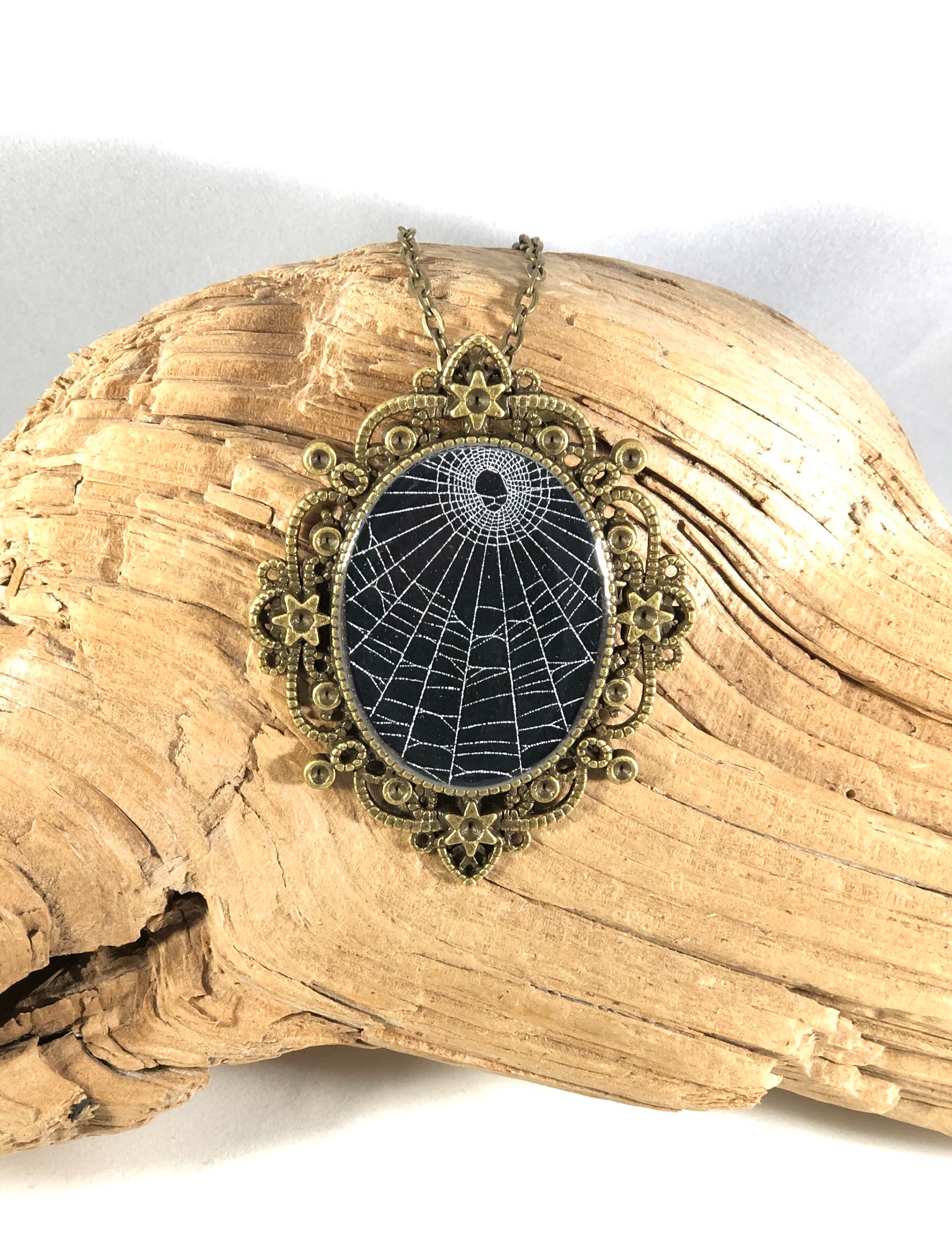 Halloween Jewelry, Spider Web Necklace, Spider Web Pendant, Gothic ...