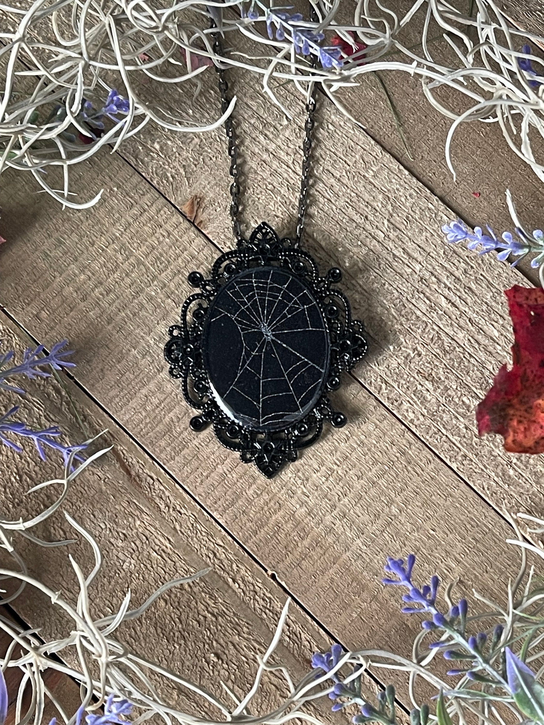 Spider Web Necklace, Spider Web Pendant, Victorian Necklace, Gothic ...