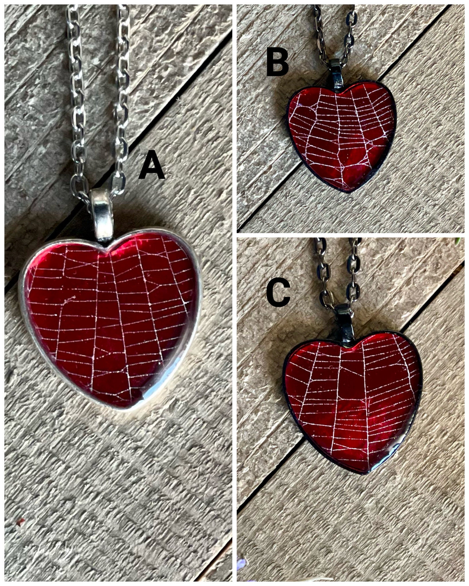 Heart Pendant, Spiderweb Pendant, Cobweb Necklace, Heart shaped, Real ...