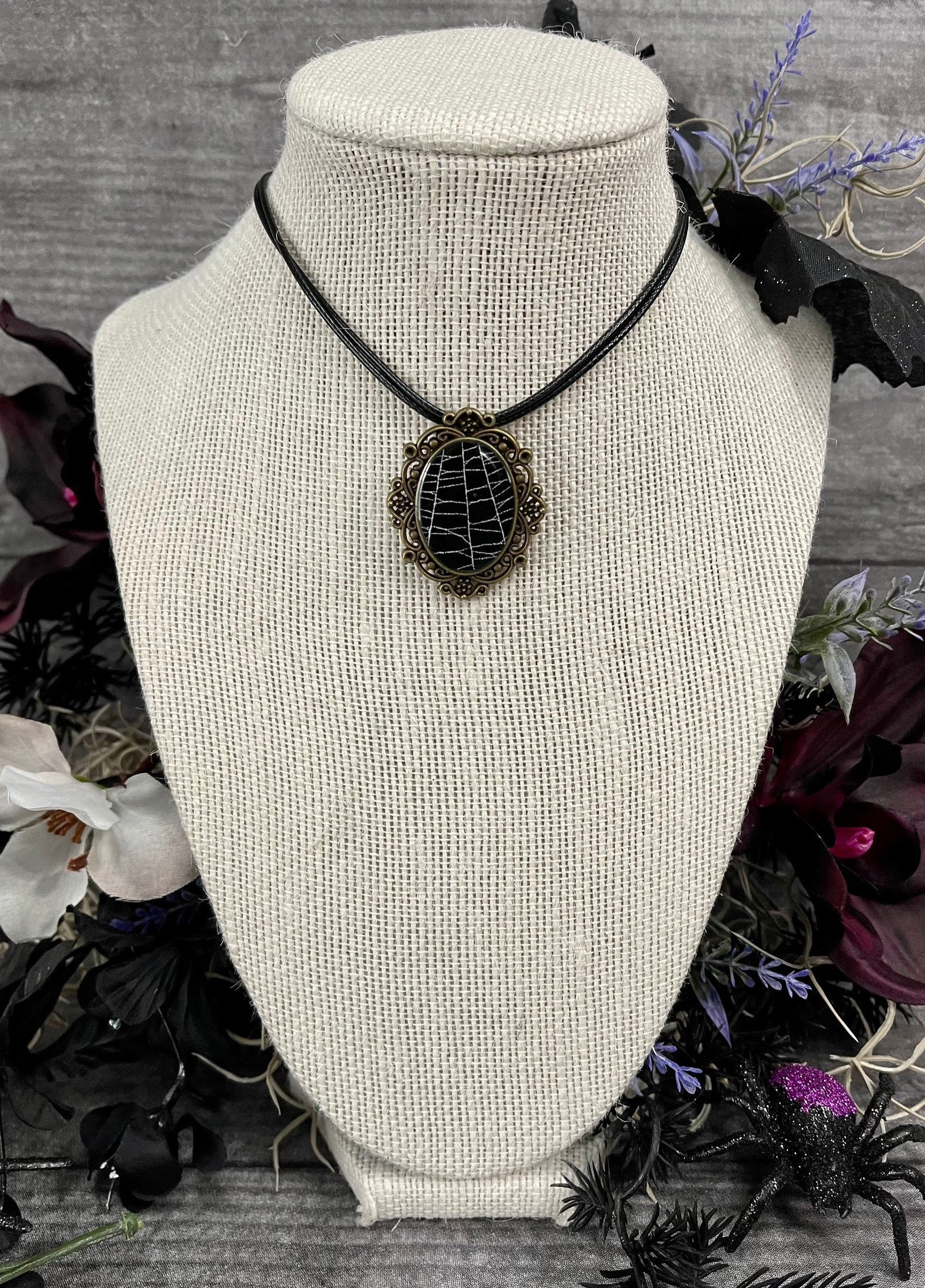 Halloween Jewelry, Spider Web Necklace, Spider Web Pendant, Gothic ...