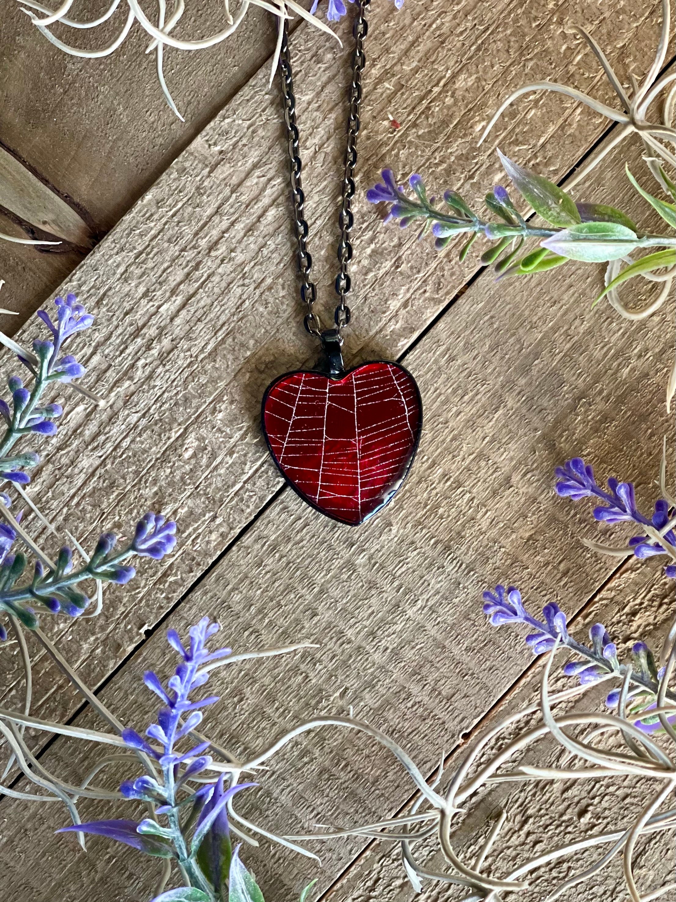Heart Pendant, Spiderweb Pendant, Cobweb Necklace, Heart shaped, Real ...